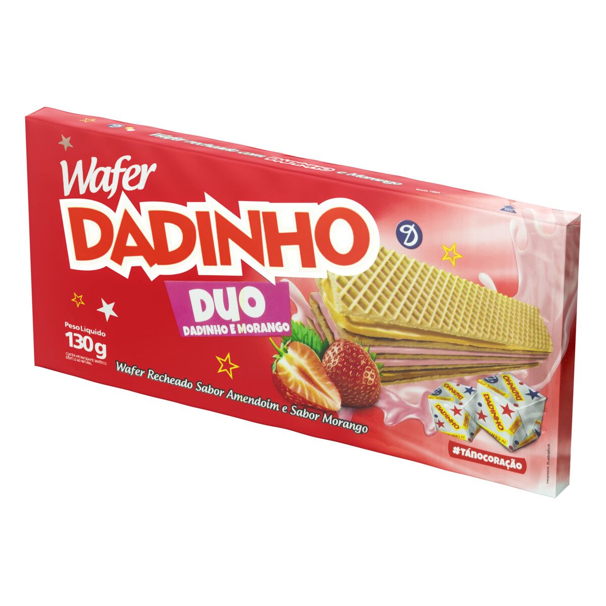 BISCOITO WAFER RECHEIO AMENDOIM E MORANGO DADINHO DUO PACOTE 130G ...