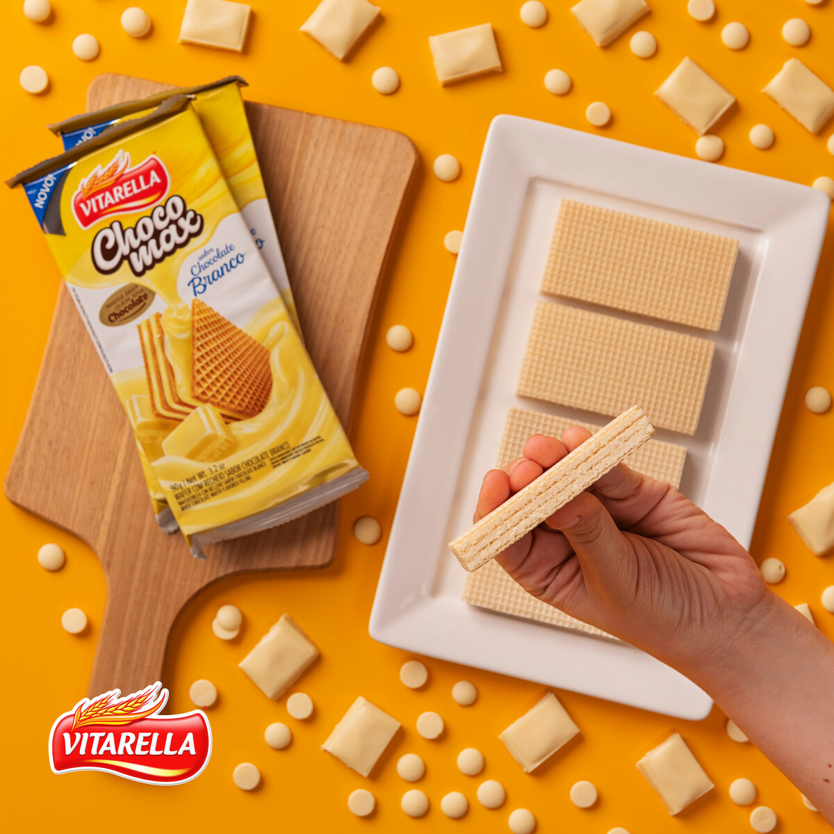 BISCOITO WAFER RECHEIO CHOCOLATE BRANCO VITARELLA CHOCOMAX PACOTE 90G ...